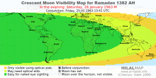 Crescent Moon Visibility Map 1382 AH - HilalMap | Alhabib - Coloring ...
