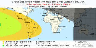 Crescent Moon Visibility Map 1382 AH - HilalMap | Alhabib - Coloring ...