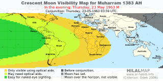 Crescent Moon Visibility Map 1383 AH - HilalMap | Alhabib - Coloring ...