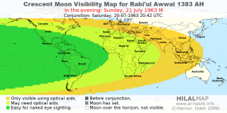Crescent Moon Visibility Map 1383 AH - HilalMap | Alhabib - Coloring ...