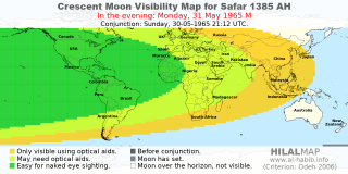 Crescent Moon Visibility Map 1385 AH - HilalMap | Alhabib - Coloring ...