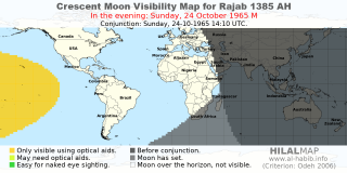 Crescent Moon Visibility Map 1385 AH - HilalMap | Alhabib - Coloring ...