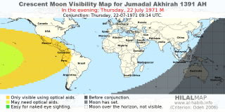 Crescent Moon Visibility Map 1391 AH - HilalMap | Alhabib - Coloring ...