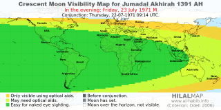 Crescent Moon Visibility Map 1391 AH - HilalMap | Alhabib - Coloring ...