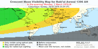 Crescent Moon Visibility Map 1396 AH - HilalMap | Alhabib - Coloring ...