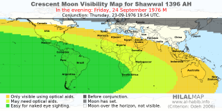 Crescent Moon Visibility Map 1396 AH - HilalMap | Alhabib - Coloring ...
