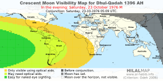 Crescent Moon Visibility Map 1396 AH - HilalMap | Alhabib - Coloring ...