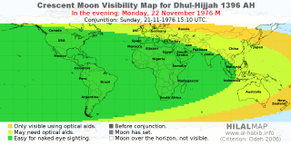 Crescent Moon Visibility Map 1396 AH - HilalMap | Alhabib - Coloring ...