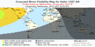 Crescent Moon Visibility Map 1397 AH - HilalMap | Alhabib - Coloring ...