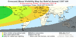 Crescent Moon Visibility Map 1397 AH - HilalMap | Alhabib - Coloring ...