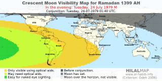 Crescent Moon Visibility Map 1399 AH - HilalMap | Alhabib - Coloring ...
