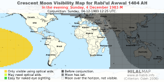 Crescent Moon Visibility Map 1404 AH - HilalMap | Alhabib - Coloring ...