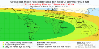 Crescent Moon Visibility Map 1404 AH - HilalMap | Alhabib - Coloring ...