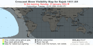 Crescent Moon Visibility Map 1411 AH - HilalMap | Alhabib - Coloring ...