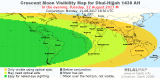 Crescent Moon Visibility Map 1438 AH - HilalMap | Alhabib - Coloring ...