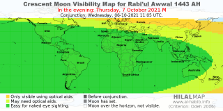 Crescent Moon Visibility Map 1443 AH - HilalMap | Alhabib - Coloring ...