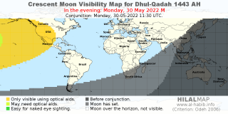 Crescent Moon Visibility Map 1443 AH - HilalMap | Alhabib - Coloring ...