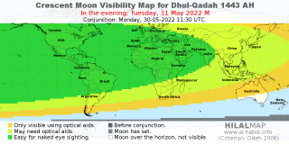 Crescent Moon Visibility Map 1443 AH - HilalMap | Alhabib - Coloring ...