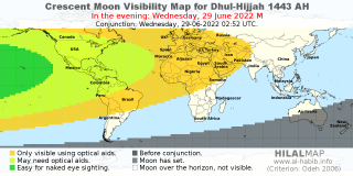 Crescent Moon Visibility Map 1443 AH - HilalMap | Alhabib - Coloring ...