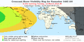 Crescent Moon Visibility Map 1445 AH - HilalMap | Alhabib - Coloring ...
