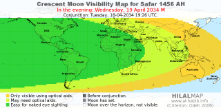 Crescent Moon Visibility Map 1456 AH - HilalMap | Alhabib - Coloring ...
