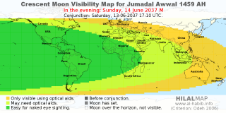 Crescent Moon Visibility Map 1459 AH - HilalMap | Alhabib - Coloring ...