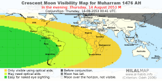 Crescent Moon Visibility Map 1476 AH - HilalMap | Alhabib - Coloring ...