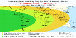 Crescent Moon Visibility Map 1476 AH - HilalMap | Alhabib - Coloring ...