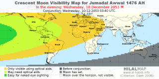 Crescent Moon Visibility Map 1476 AH - HilalMap | Alhabib - Coloring ...