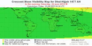 Crescent Moon Visibility Map 1477 AH - HilalMap | Alhabib - Coloring ...