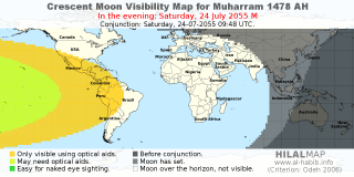 Crescent Moon Visibility Map 1478 AH - HilalMap | Alhabib - Coloring ...