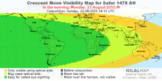 Crescent Moon Visibility Map 1478 AH - HilalMap | Alhabib - Coloring ...