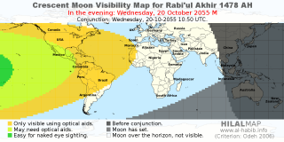 Crescent Moon Visibility Map 1478 AH - HilalMap | Alhabib - Coloring ...