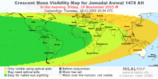 Crescent Moon Visibility Map 1478 AH - HilalMap | Alhabib - Coloring ...