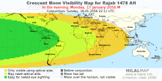 Crescent Moon Visibility Map 1478 AH - HilalMap | Alhabib - Coloring ...