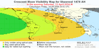 Crescent Moon Visibility Map 1478 AH - HilalMap | Alhabib - Coloring ...