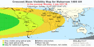Crescent Moon Visibility Map 1480 AH - HilalMap | Alhabib - Coloring ...