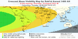 Crescent Moon Visibility Map 1480 AH - HilalMap | Alhabib - Coloring ...
