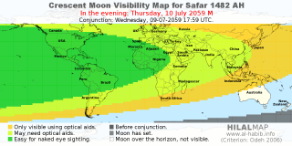 Crescent Moon Visibility Map 1482 AH - HilalMap | Alhabib - Coloring ...