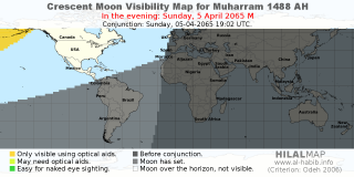 Crescent Moon Visibility Map 1488 AH - HilalMap | Alhabib - Coloring ...