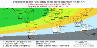 Crescent Moon Visibility Map 1488 AH - HilalMap | Alhabib - Coloring ...