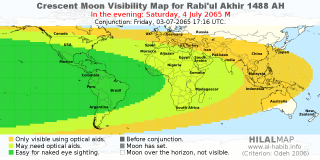 Crescent Moon Visibility Map 1488 AH - HilalMap | Alhabib - Coloring ...