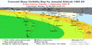 Crescent Moon Visibility Map 1488 AH - HilalMap | Alhabib - Coloring ...