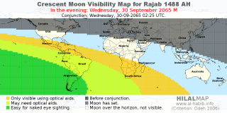 Crescent Moon Visibility Map 1488 AH - HilalMap | Alhabib - Coloring ...