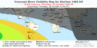 Crescent Moon Visibility Map 1488 AH - HilalMap | Alhabib - Coloring ...