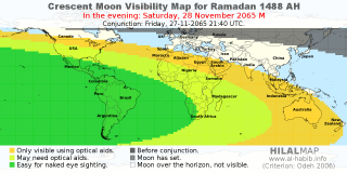 Crescent Moon Visibility Map 1488 AH - HilalMap | Alhabib - Coloring ...