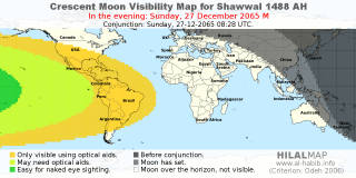 Crescent Moon Visibility Map 1488 AH - HilalMap | Alhabib - Coloring ...