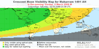 Crescent Moon Visibility Map 1491 AH - HilalMap | Alhabib - Coloring ...