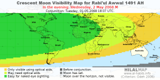 Crescent Moon Visibility Map 1491 AH - HilalMap | Alhabib - Coloring ...