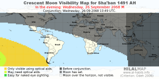 Crescent Moon Visibility Map 1491 AH - HilalMap | Alhabib - Coloring ...